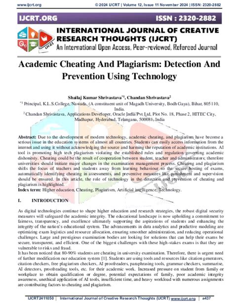 Pdf Academic Cheating And Plagiarism Detection And Prevention Using Technology