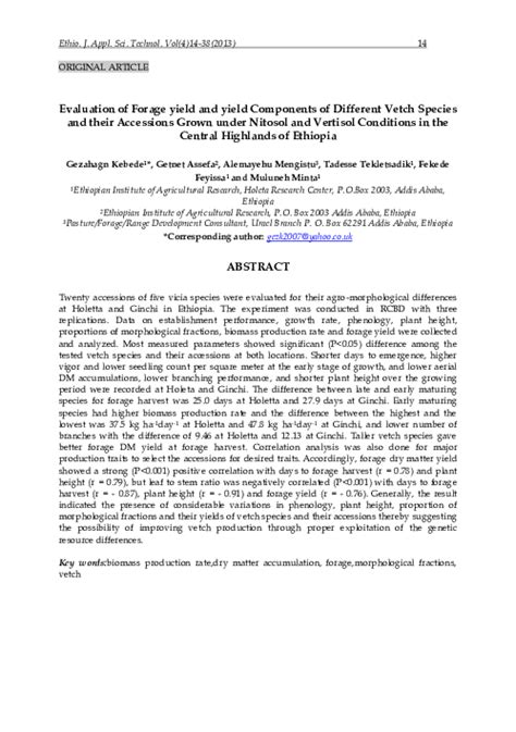 Pdf Evaluation Of Forage Yield And Yield Components Of Different Vetch Species And Their