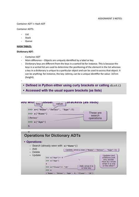 Assignment 3 Notes Assignment 3 Notes Container Adt Hash Adt Container Adts List Stack