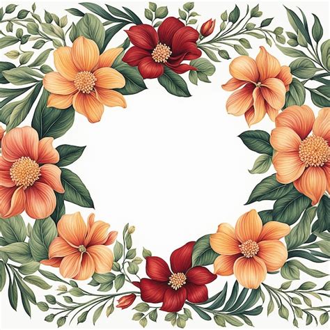 Premium Photo Hand Drawn Flowerflora Borderframe On White Background Vintageretro Style