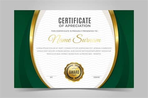 Modelo De Certificado Verde Y Dorado Vector Premium