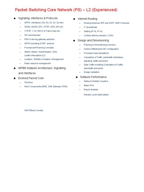 Packet Switching Core Network Ps L2 Experienced Signaling Interfaces And Protocols