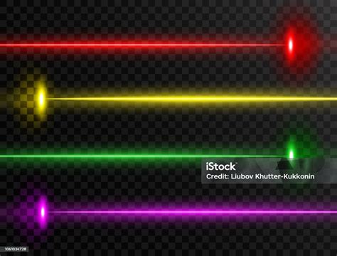 레이저 빔 세트 화려한 레이저 빔 컬렉션 투명 한 배경에 고립입니다 네온 라인입니다 글로우 파티 레이저 광선 효과 추상화합니다