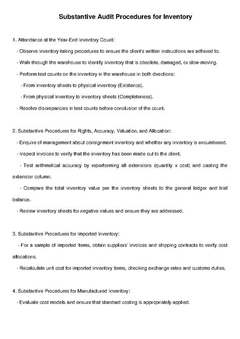 Substantive Audit Procedures For Inventory Comprehensive Guide Studocu