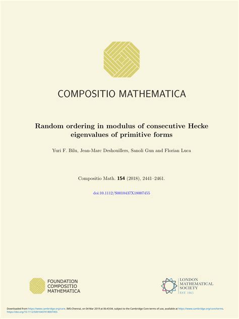 Pdf Random Ordering In Modulus Of Consecutive Hecke Eigenvalues Of