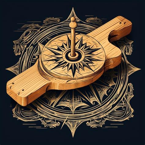 Premium Ai Image Wooden Block Plane With Engraved Compass