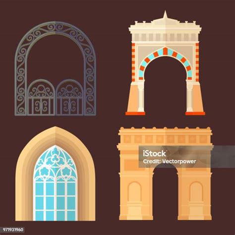 디자인 건축 건설 프레임 클래식 열 구조 게이트 문 외관 및 건물 고 대 건설 벡터 일러스트 레이 션 게이트웨이 아치 0명에 대한 스톡 벡터 아트 및 기타 이미지 Istock