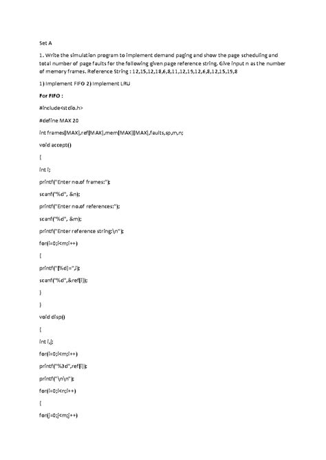 Assignment No 4 Demand Pagingset A With Correct Output Set A Write