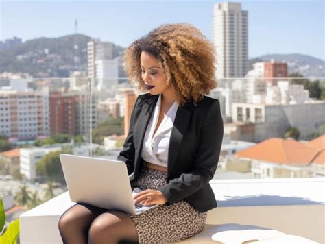 Premium Ai Image Woman From Colombia Working On A Laptop In A Vibrant