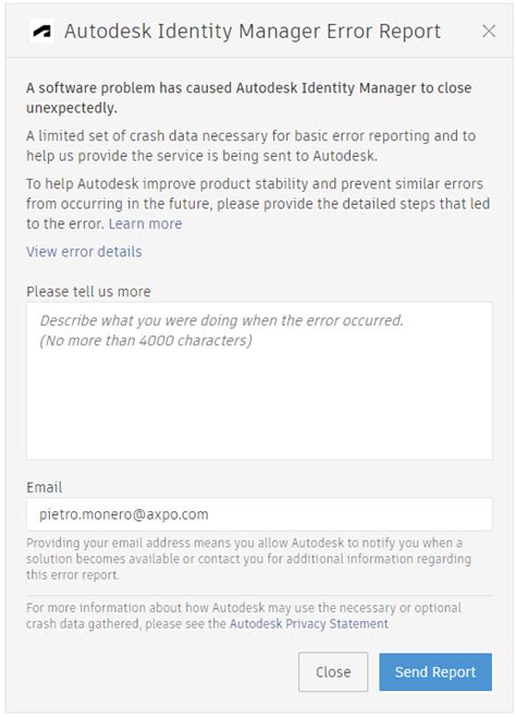 Sudden Autodesk Identity Manager Error Report Multiple Popups