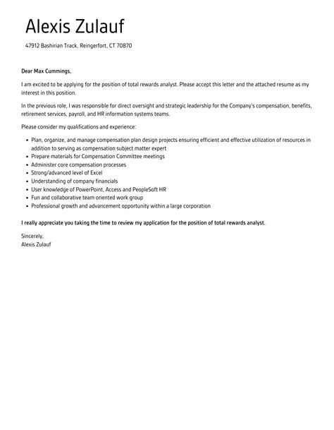 Total Rewards Analyst Cover Letter Velvet Jobs