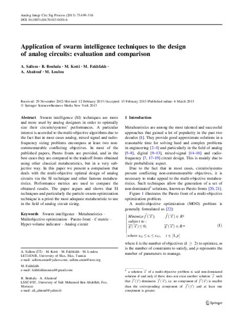 Pdf Application Of Swarm Intelligence Techniques To The Design Of Analog Circuits Evaluation