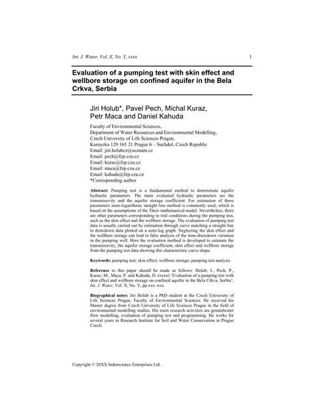 Pdf Evaluation Of A Pumping Test With Skin Effect And Wellbore
