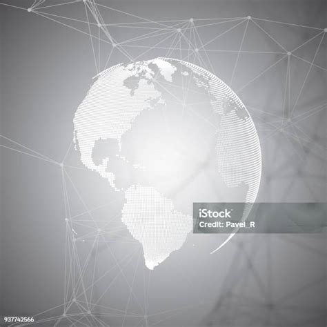 미래 네트워크 셰이프를 추상화 합니다 첨단 기술 배경 선 및 점 다각형 선형 연결 회색 세계 세계입니다 글로벌 네트워크 연결