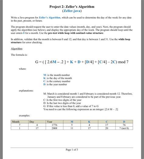 solved project 2 zeller s algorithm zeller java write a