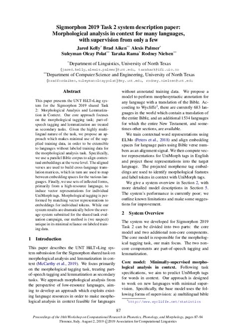Pdf Sigmorphon 2019 Task 2 System Description Paper Morphological