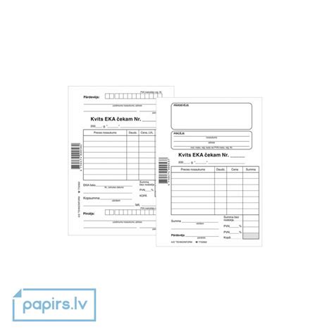 Kvīts Eka čekam 1 Kārta A6 100 Lapas Papirslv