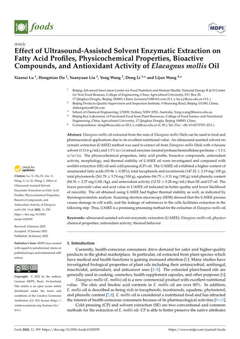 Pdf Effect Of Ultrasound Assisted Solvent Enzymatic Extraction On Fatty Acid Profiles