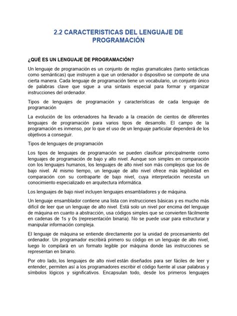 2.2 Caracteristicas Del Lenguaje de Programación | PDF | Lenguaje de ...