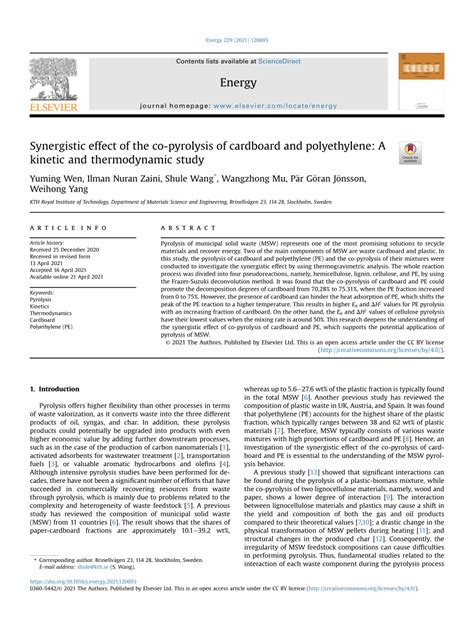 Pdf Synergistic Effect Of The Co Pyrolysis Of Cardboard And