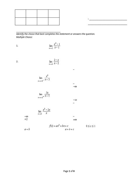 Unit 1 Practice Test Pdf Derivative Tangent