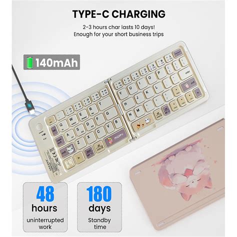 Foldable Bluetooth Wireless Folding Keyboard Keys Cute Style Rechargeable Wireless Bluetooth