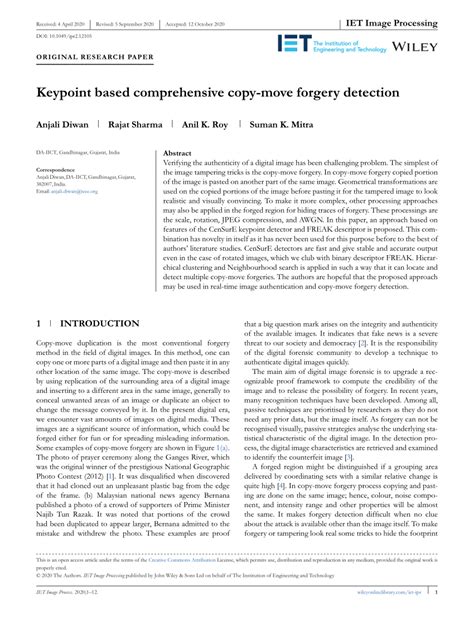 Pdf Keypoint Based Comprehensive Copy‐move Forgery Detection