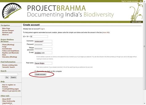 Creating User Accounts Biodiversity Of India A Wiki Resource For Indian Biodiversity