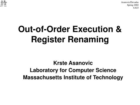 Ppt Out Of Order Execution And Register Renaming Powerpoint