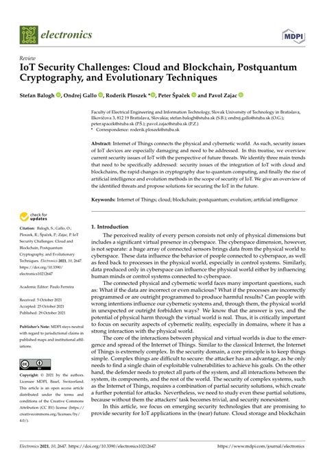 PDF IoT Security Challenges Cloud And Blockchain Postquantum Cryptography And Evolutionary
