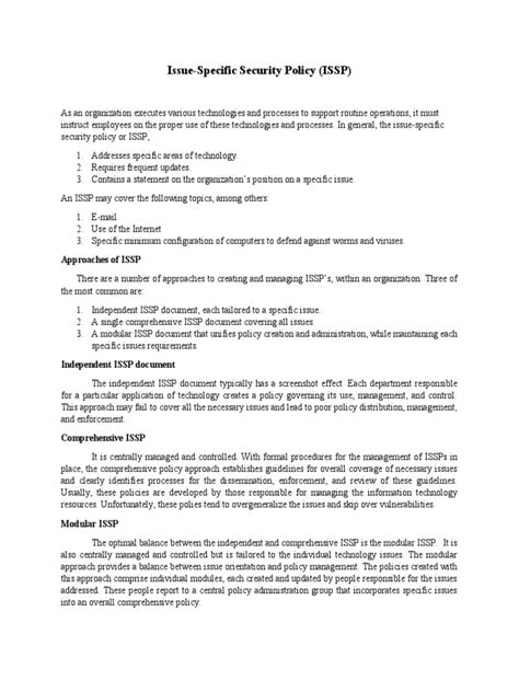 Issue Specific Security Policy Pdf Policy Intellectual Property