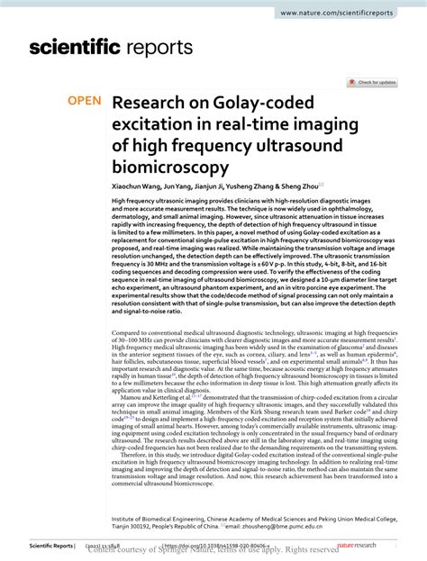Pdf Research On Golay Coded Excitation In Real Time Imaging Of High