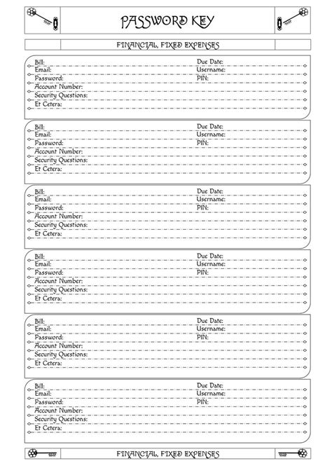 Password Key Log Chart Tracker A4 Letter Keep Passwords Safe