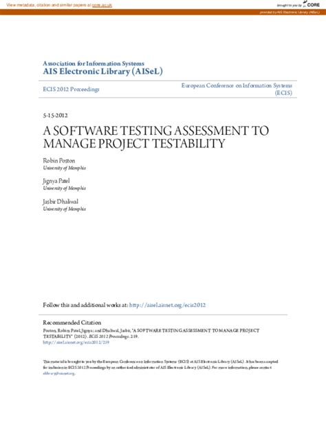 Pdf A Software Testing Assessment To Manage Project Testability