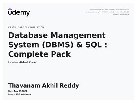 t akhil reddy on linkedin sql dbms certification udemy