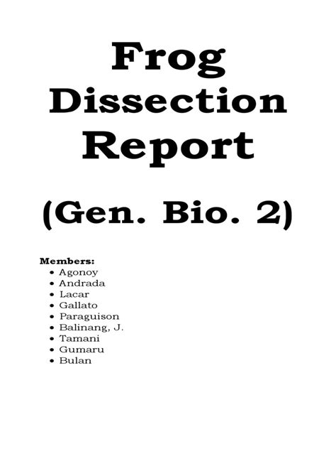 Frog Dissection Report Pdf