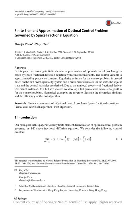 Finite Element Approximation Of Optimal Control Problem Governed By