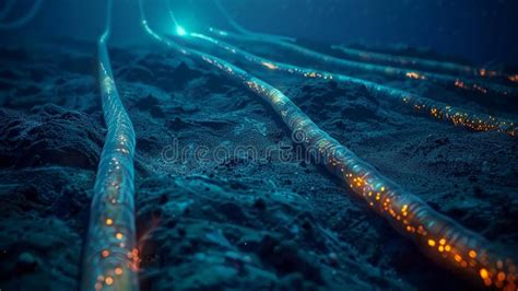 Underwater Optical Fiber Cables Digital Network Stock Illustration Illustration Of Water