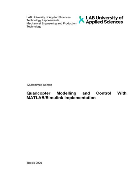 Quadcopter Modelling And Control With Matlabsimulink Implementation