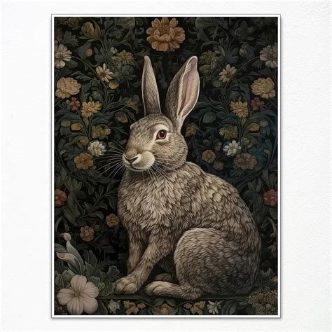 Neejaold Vintage William Morris Inspired White Rabbit Art
