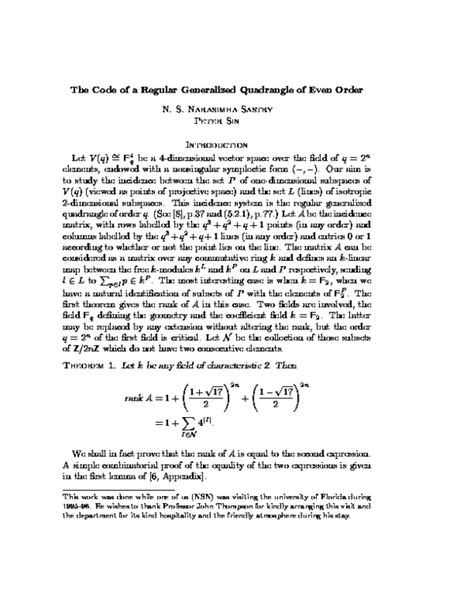 Pdf The Code Of A Regular Generalized Quadrangle Of Even Order