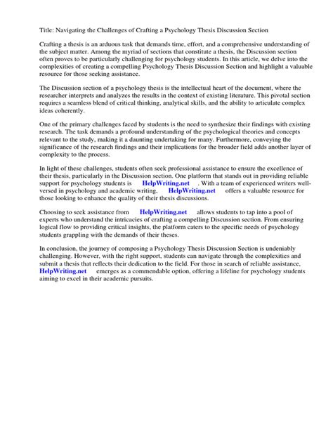 Psychology Thesis Discussion Section Pdf Psychology Thesis