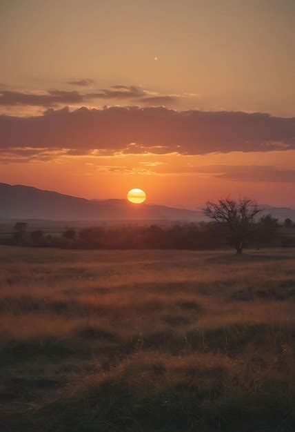 Premium Photo A Sunset With A Tree In The Middle Of It