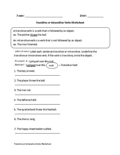 Transitive Or Intransitive Action Verbs Worksheet Englishlinx