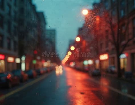 City Lights Blurred Through Window Glass After Rain Street Lights