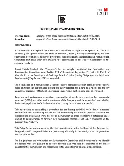 Performance Evaluation Policy Pdf Committee Business