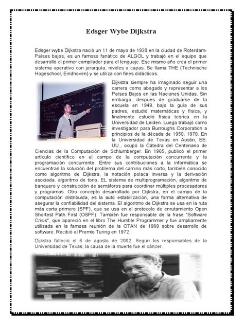 Biografia De Edsger Wybe Dijkstra Pdf Informática Ciencias De La