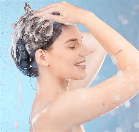 Premium Photo Woman Shampoo And Shower For Hair Care Clean Or Hygiene