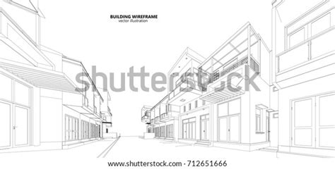 Perspective D Wireframe Building Vector Stock Vector Royalty Free Shutterstock