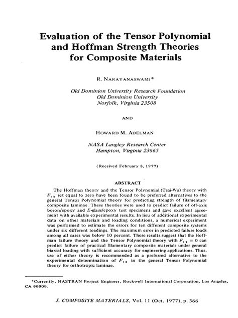 evaluation of the tensor polynomial and hoffman strength theories for